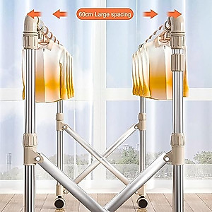 Foldable Stainless Steel Drying Rack Clothing, Retractable Collapsible Drying Rack Clothing, Double Pole Drying Rack, Space-Saving Laundry Rack, For Clothes, Towels, Indoor/Outdoor, With Castors ( Col