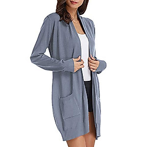 GRACE KARIN Plus Size Long Open Front Cardigans Sweaters for Women(3XL,Grey Blue)