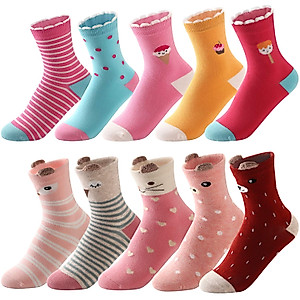 SUNBVE 10 Pairs Pack Toddler Little Girls Fun Cotton Ankle Socks