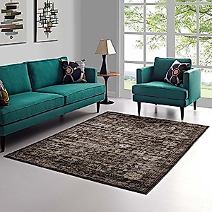 Modway Minu Distressed Floral Lattice 8x10 Area Rug in Black, Yellow and Orange