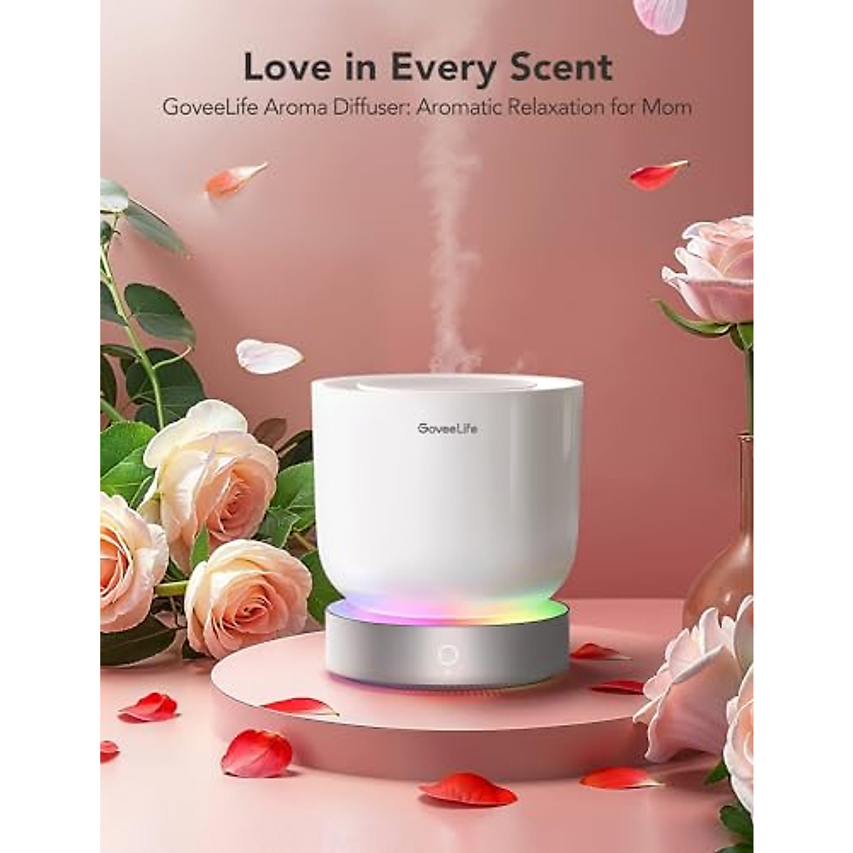 GoveeLife Smart Essential Oil Diffuser with Alexa Voice App Control for Home Office Bedroom, 300ml Quiet Cool Mist Aroma Diffuser with 2 Mist Modes, 24H Timer