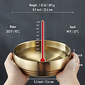 UPTALY 2 pcs Oversized 60 Ounce Korean Noodle Soup Bowls (8.9inch, Silver), 18/10 Stainless Steel Large Ramen Bowl, Heavy Duty (1.53 lb/per), Double Wall Insulated Bowl for Udon and Soba