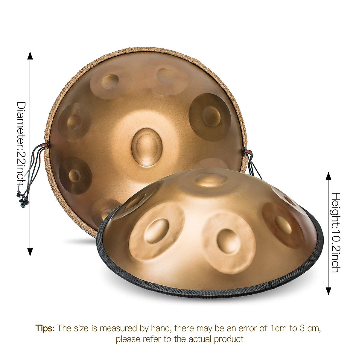 AS TEMAN HANDPAN, Handpan drum instrument in D Minor 9 Notes 440HZ 22 inches Steel Hand Drum with Soft Hand Pan Bag, 2 handpan mallet,Handpan Stand,dust-free cloth,gold