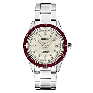 SEIKO Presage Style 60's Collection Stainless Steel Ruby Bezel Automatic Watch SRPH93, Silver