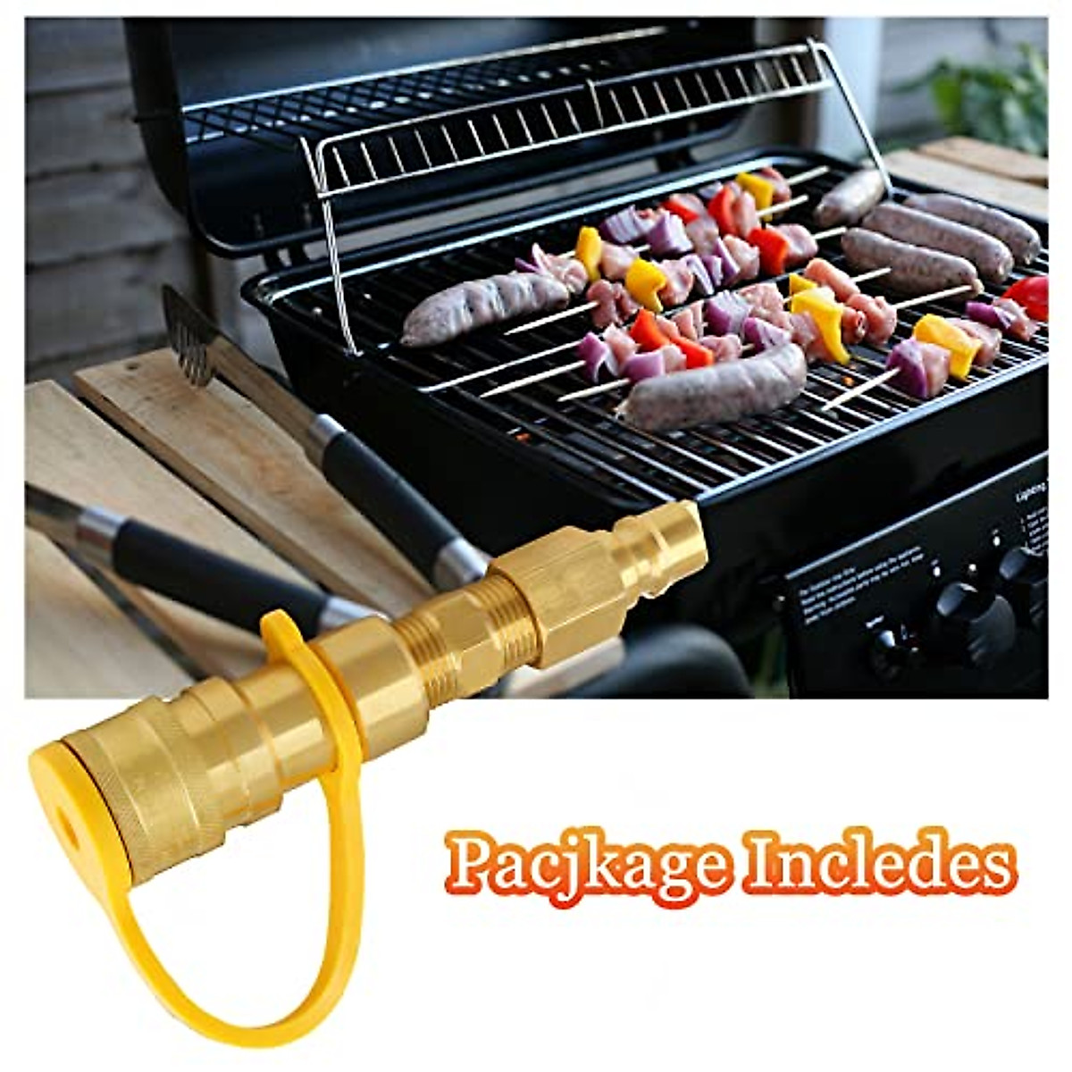 Unlorspy 3/8 Inch Natural Gas Brass Quick Connect Fittings, Solid Brass Propane Gas Connector Adapter with 3/8 Inch Male Pipe NPT Thread & 3/8 Inch Female NPT Thread