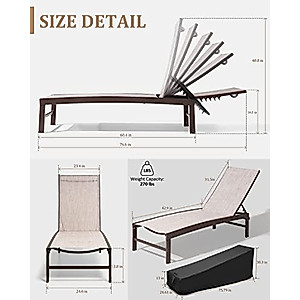 Patio Aluminum Chaise Lounge Chair, VredHom 2PCS Outdoor Recliner Lounge Chair with Waterproof Chaise Covers, Sun Loungers with 5 Adjustable Backrest and Lay Flat Positions for Garden, Balcony, Pool