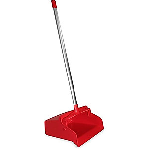 SPARTA Upright Dustpan with Aluminum Handle, Serrated Edge for Broom Combing, Secure Yoke Lock with Easy Storage Hanging Hole for Commercial Cleaning, Plastic, 30 Inches, Red