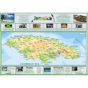 Pictorial Map of Jamaica - 23.4 x 16.5 inches - Paper Laminated