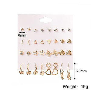 Earring Sets for Women Hypoallergenic Assorted Multiple Stud Earrings Set Cute Star Moon Heart Ball Faux Pearl Small Butterfly Jewelry Graduation Gifts (Style-01)