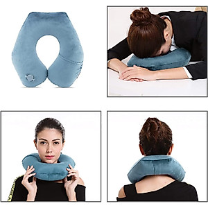Keemall Inflatable Travel Neck Pillow for Airplane Train Car Washable Pillowcase U Shaped Office Napping Pillow