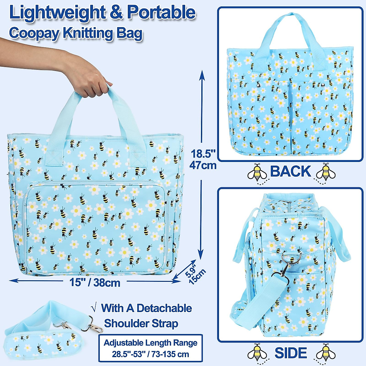 Coopay Crochet Tote Bag Large Capacity Knitting Bag, Portable Yarn Storage Bag for All Knitting Crochet Supplies, Knitting Organizer Bag for Beginners Adults Youth/Knitting Crochet Lovers