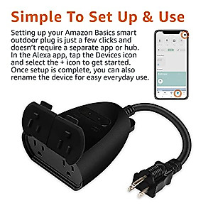 Amazon Basics Outdoor Smart Plug with 2 Individually Controlled Outlets, 2.4 GHz Wi-Fi, Works with Alexa Only