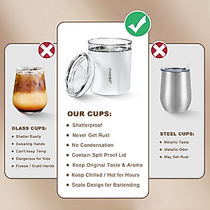 MAXSO Insulated Wine Tumbler with Glass Insert & Sip Lid - Cocktail Whisky Wine Bourbon Gift for Man Woman - 8.8 oz Vacuum Stainless Cup with Stemless Wine Glass Keeps Cold & Hot (White)