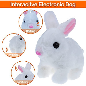 Bunny Toys Interactive Electronic Pet Toys Bunnies Can Walk and Talk, Easter Plush Stuffed Bunny Toy Walking Rabbit Educational Toys for Kids, Interactive Bunny Hopping Wiggle Ears Twitch Nose(White)