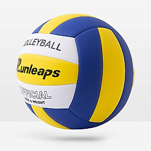 Runleaps Volleyball, Waterproof Indoor Outdoor Volleyball for Beach Game Gym Training, Official Size 5 (Blue-Yellow-White)