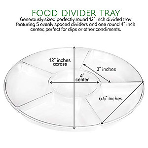 PLASTICPRO 6 Sectional Round Plastic Serving Tray/Platters Clear Pack of 2