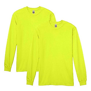 Gildan Heavy Cotton Long Sleeve T-Shirt, Style G5400, 2-Pack, Safety Green, Medium