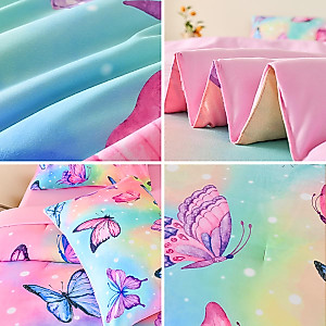 Tasselily Butterfly Bedding Set Full, Pink Butterfly Comforter Set for Girls Kids Teens 6 pcs Bed in a Bag Full Bedding Sets for Girls