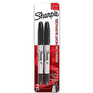 SHARPIE 32162PP Twin Tip Permanent Markers, Fine and Ultra Fine, Black, 2 Count