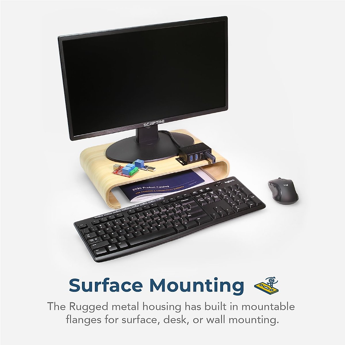 USB 3.2 Powered 4-Port Mini Hub, 5Gbps Fast Data Transfer with ESD & Surge Protection – Durable and Mountable USB Hub