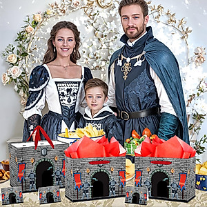 Large Medieval Party Gift Bags Castle Knight Favor Bags with Tissue Paper Card Medieval Castle Princess Knight Wrapping Paper Bags for Boys Girls Birthday Medieval Halloween Party Decorations Supplies