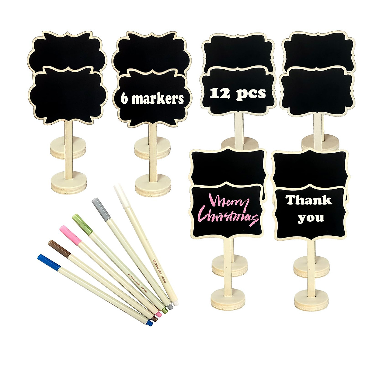 Mini Chalkboard Signs 12pcs 3 Shapes 6 Markers Food Signs Decorate Wedding Table Food Labels for Party Buffet Mini Marker Board Tabletop Chalkboard Sign Food Markers for Buffet Table