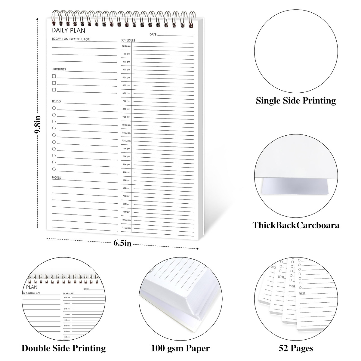 24 Hour Daily Planner - Daily To Do List for Work & Personal Life, Productivity Planner, Everyday Planner, Daily Schedule, 6.5 x 9.8