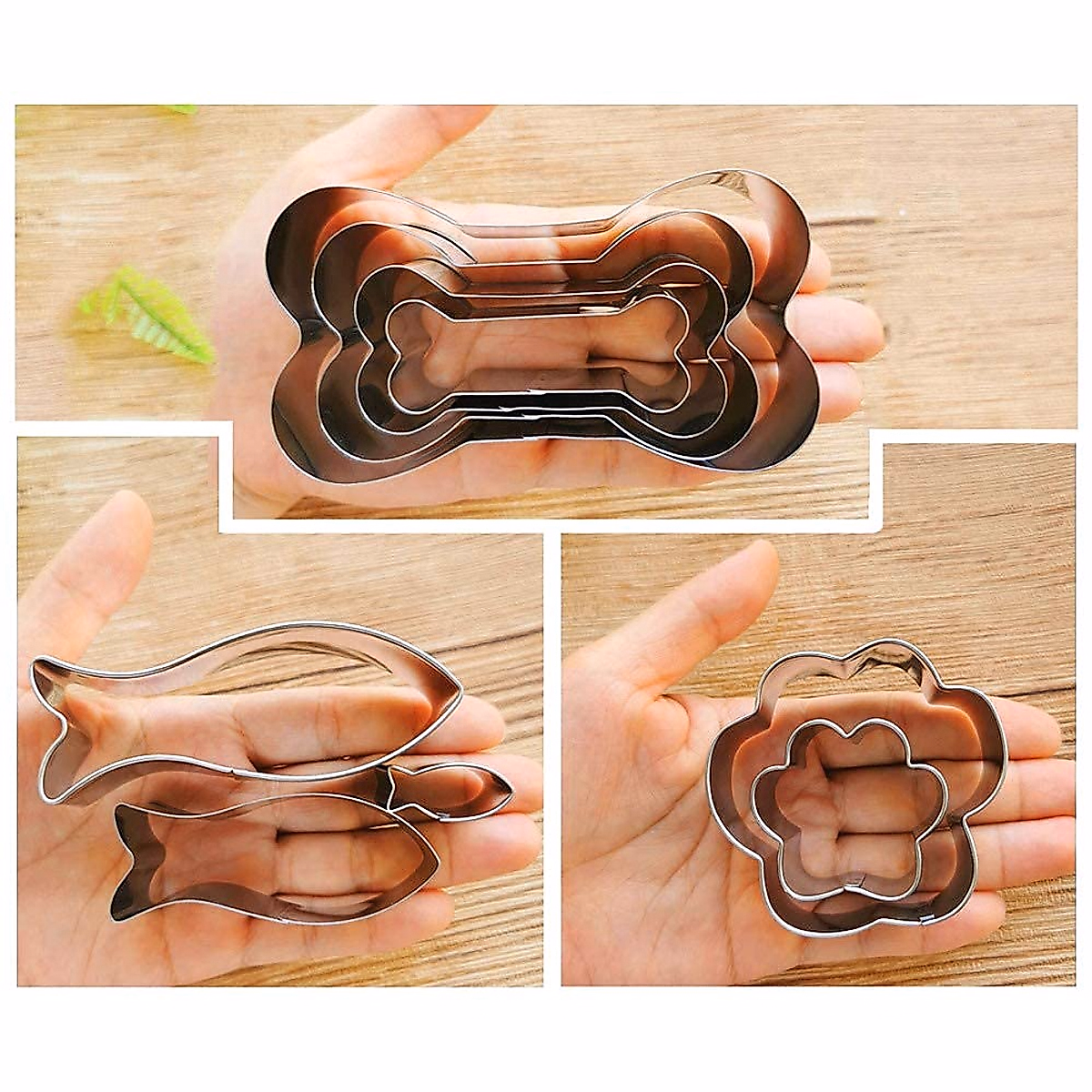 LUBTOSMN Dog Bone Cookie Cutter Set-9 Piece-Large and Mini Dog Bone Paw Fish Cookie Cutters Baking Molds for Small Large Dog Cat Treats and Dog Cat Cake Topper Decoration Took Kit