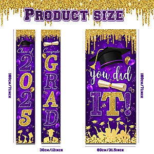 Graduation Decorations Class of 2025 Purple and Gold Congrats Grad Banner and You Did It Graduation Door Cover for High School College Graduation Party Supplies(Purple)