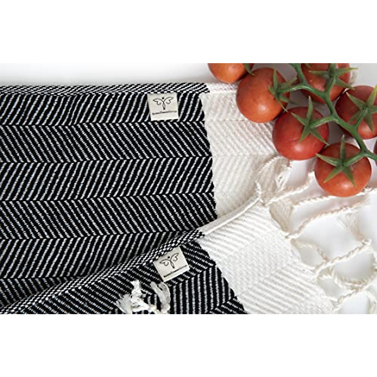 SMYRNA TURKISH COTTON Herringbone Series Kitchen Dish Towels Pack of 6, Machine Washable Wash Cloths, Ultra Soft, Absorbent, Prewashed and Quick Dry Turkish Dish Towels, 12x12 Inch (Black)