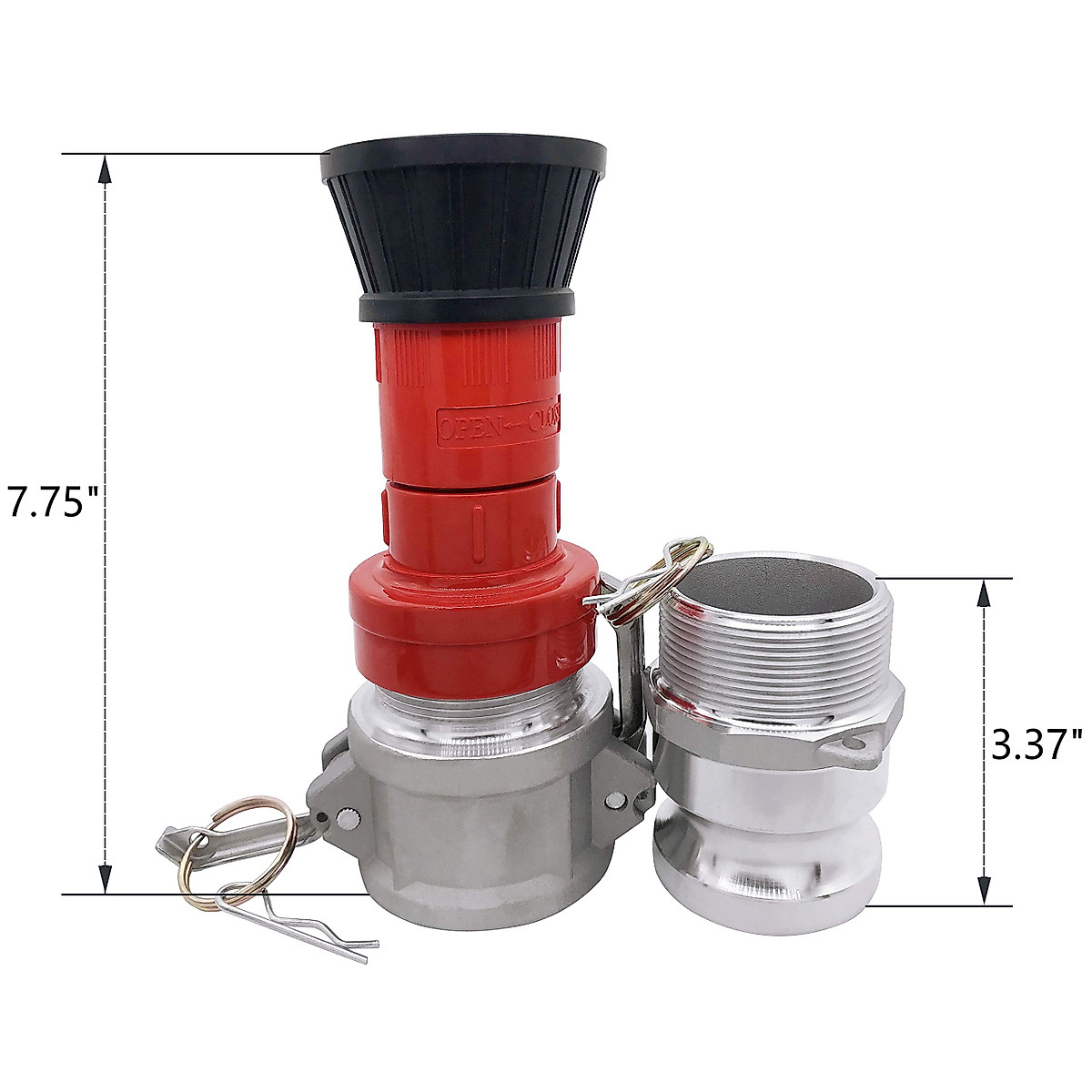 SpringSpray 2" NPSH Heavy-Duty Industrial Fire Hose Nozzle with 2 x Aluminum 2 inch Camlock Fittings Couplings Fire Equipment Constant Flow Fog Nozzle