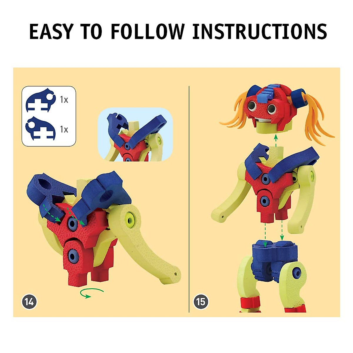 Bloco Toys Build Your Own Superhero | STEM Toy | Comics, Action Figures | DIY Building Construction Set (300 Pieces), Blue/Red/Yellow/