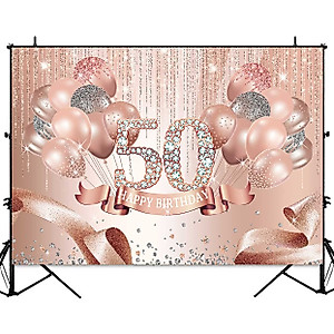 Sensfun Happy 50th Birthday Backdrop Rose Gold Diamonds Fabulous 50th Birthday Background Glitter Balloons Fifty Years Old Age Women Birthday Party Banner Decorations Supplies 7x5ft