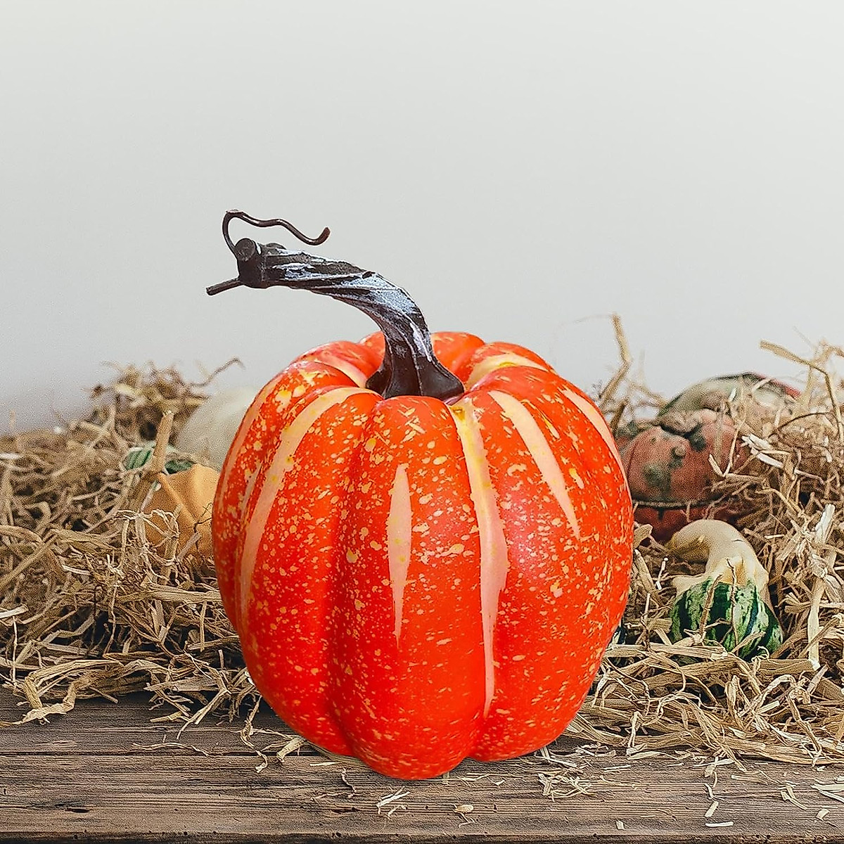 Lifelike Harvest Pumpkin Foam Pumpkin Figurine Artificial Pumpkin Ornament Thanksgiving Fake Pumpkins for Halloween Thanksgiving Home Decor - Orange