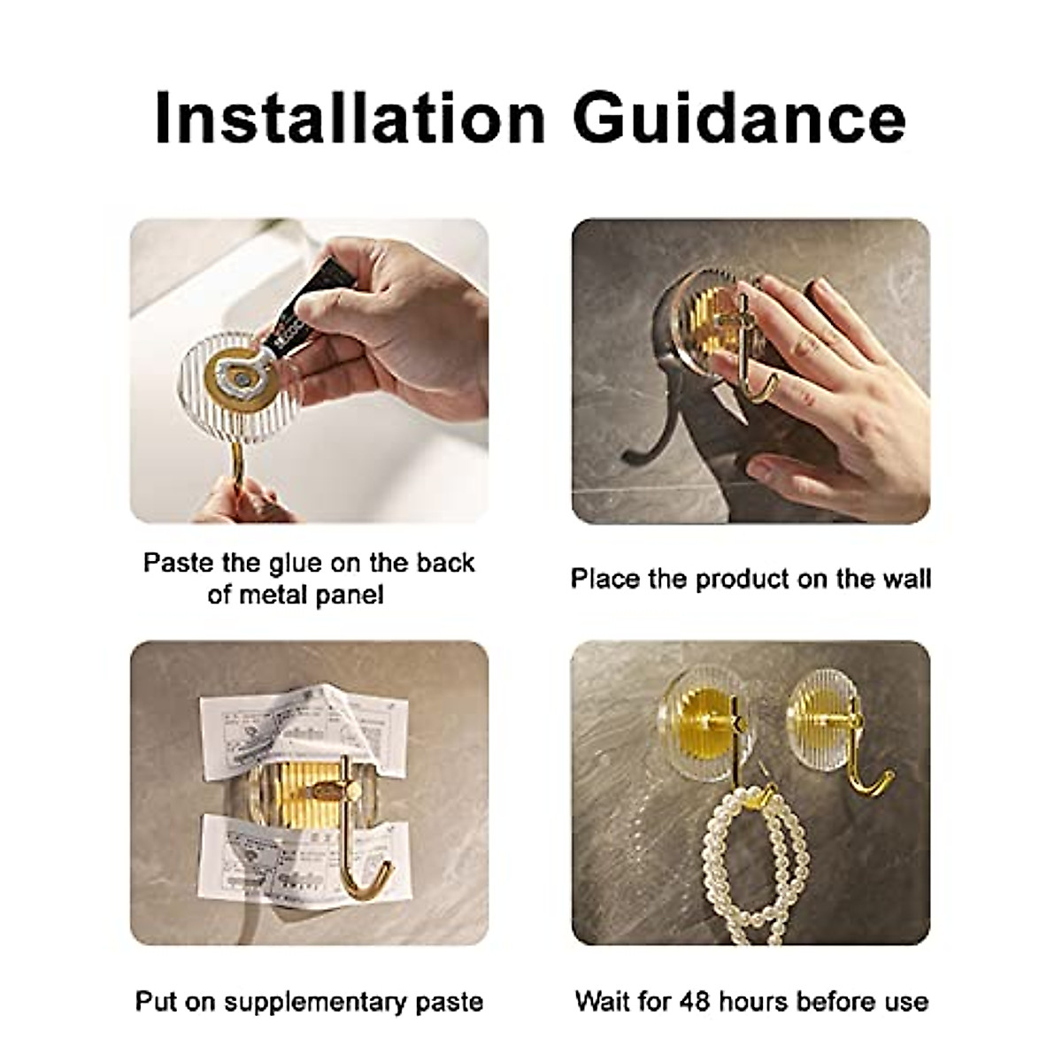 Wall Hooks for hanging heavy duty, 4 Pack Over the Door Hooks Shower Towel Hooks Coat Hooks Wall Mounted,Damage Free Adhesive Hooks,Gold Hooks for Bathroom Bedroom Kitchen Door Garage Closet - Gold