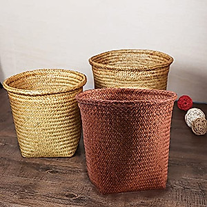 Zerodeko Trash Can Straw Woven: Wastebasket Bedroom Trash Can 24X24 Office Small Garbage Cans Wicker Waste Basket Countertop Trash Container for Home Office Coffee