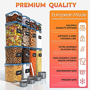 Mueller Food Storage Containers with Lids Airtight, 14-Piece Cereal Containers Storage, Kitchen & Pantry Organization Storage with 14 Labels, 4 Measuring Cups and Marker, Dark Blue