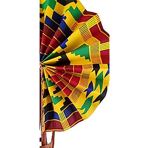 African Fabric Folding Fan: Church, Ankara, Multicolor, Leather, Wedding, Sports, and Pouch Included