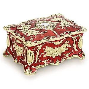 Hipiwe Vintage Jewelry Box, Small Enameled Trinket Box Organizer Rectangular Treasure Chest Box Jewelry Decorative box Keepsake Gift Box Case for Women Girls,3.7x 2.7x 2 inch