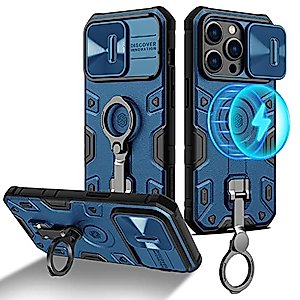 Nillkin Case for iPhone 14 Pro Max Case with Stand, Slide Camera Cover, Military Grade Shockproof Portective Case Compatible with MagSafe Wireless Charger&Magnetic Car Mount Holder,Blue
