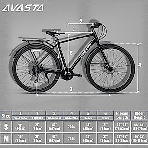 AVASTA Uranus 700C Road Hybrid Bike - Lightweight Aluminum Alloy Frame with 24-Speed Gearing for City Commuting - Rear Cargo Rack, Dual Disc Brakes, and 17 inch Frame - Black Design for Men Woman