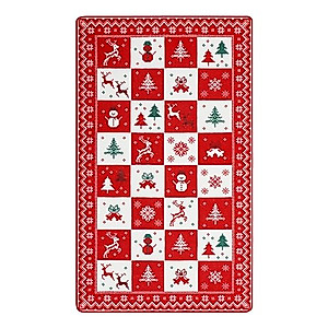 BEIMO Red Area Rug 2x3 Christmas Rug Entryway Kitchen Rug Snowflake Doormat Holiday Decor Print Plaid Floor Cover Bathroom Mat Non Slip Low Pile White Living Room Bedroom Carpet with Gripper