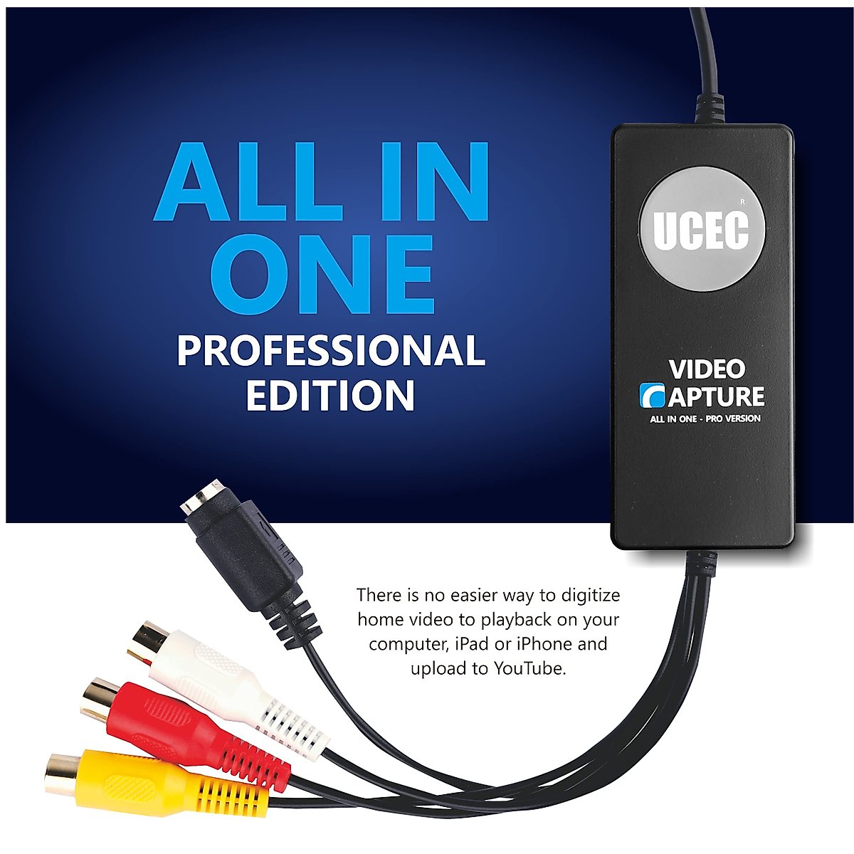 UCEC USB 2.0 Video Capture Device - Pro Version, VHS to Digital Converter, VHS to DVD Converter, Digitize Video for Mac, PC, Upgraded Version