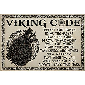 SIGNCHAT Wolf Viking Code Protect Your Family Honor The Elders Teach The Young Ideas Gifts Home Living Decor Wall Art Vintage Metal Sign Poster 8x12 inches