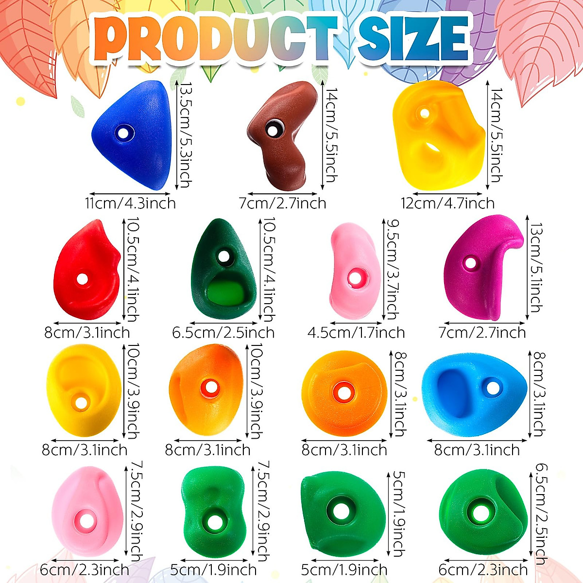 Liliful 64 Pcs Rock Climbing Hold Set Kids Rock Wall Climbing Kit Adult Mix Colored Grip with Mounting Hardware Wrenches for Outdoor Indoor Playground Backyard Back to schooll Gift