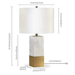 Henn&Hart 21.5" Tall Table Lamp with Fabric Shade in Marble and Brass/White, Lamp, Desk Lamp for Home or Office