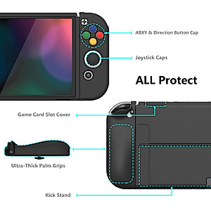 PlayVital ZealProtect Soft Protective Case for Nintendo Switch OLED, Flexible Protector Joycon Grip Cover for Nintendo Switch OLED with Thumb Grip Caps & ABXY Direction Button Caps - Black