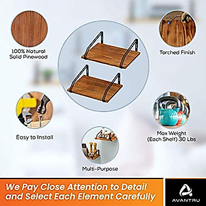 Avantru, Floating Shelves Deep, Floating Shelves Wall Mounted, Large Wall Shelf, Wide Shelf, Pinewood, for Kitchen, Bedroom, Bathroom, Living Room, Office. Set of 2. Use: Décor, Photos, Books