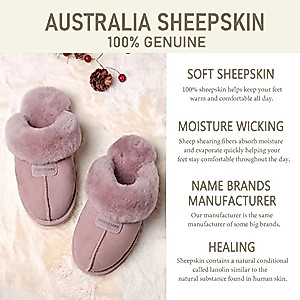 FUZZYFOAMS Genuine Australian Sheepskin Women Slippers Memory Foam Shearling Slipper Water Resistant Warm and Fluffy Indoor Outdoor House Shoes U822YMBT901.SY-Dusty Pink-40