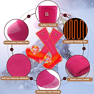 Autocastle Women Girls Battery Socks Rechargeable Electric Heated Socks,Battery Powered Heat Insulated Socks Kit Winter Warm Thermal Heating Socks,Cold Weather Battery Sock Ski Hunt Foot Warmer,Pink